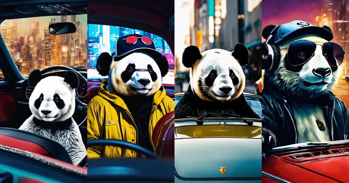 Lexica - Collage artwork of a panda with flow. Wear a baseball cap ...