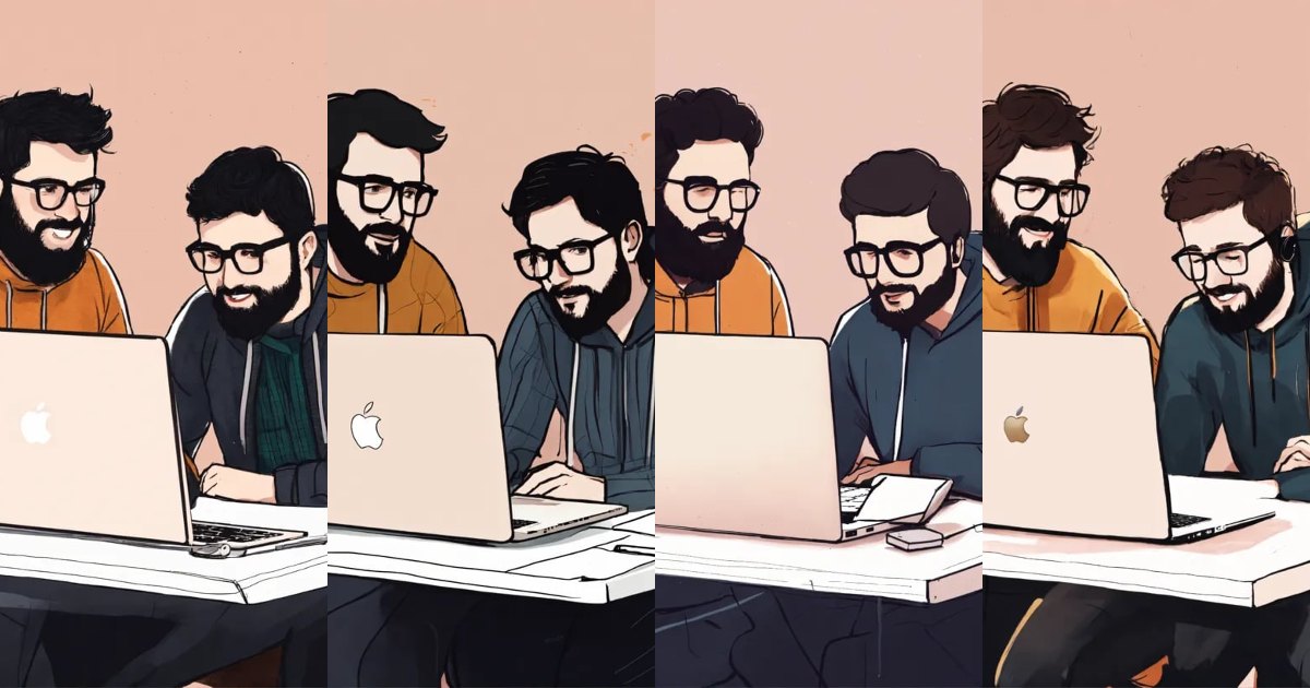 Lexica - Very simple drawing of two developers that enjoy collaborating ...