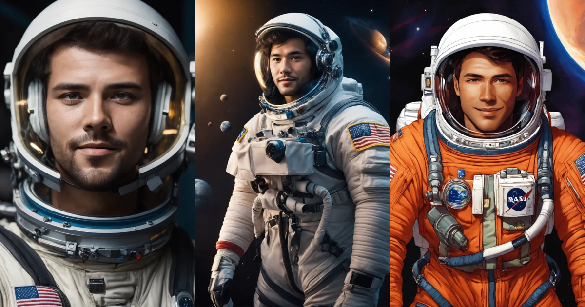 Lexica - I'd like a full-body image of a male astronaut. Please focus ...