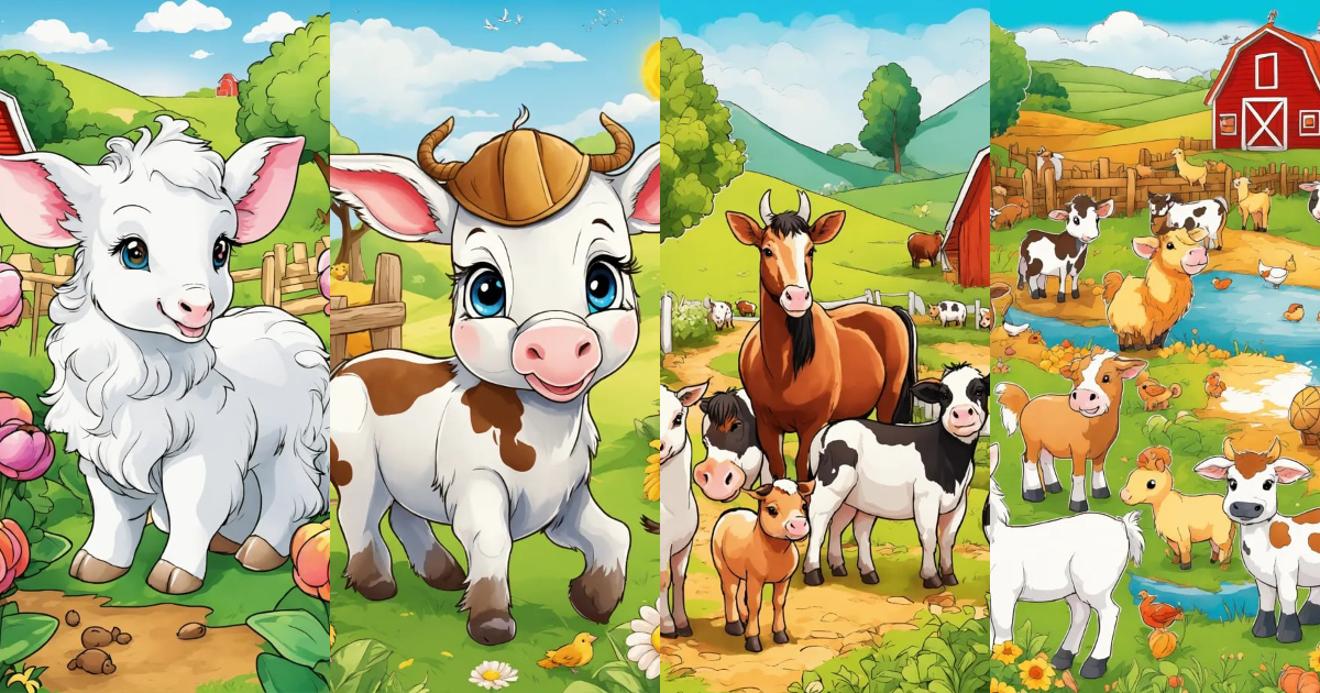 Lexica - Generate a cute FARM ANIMALS, super eye-catching illustration ...