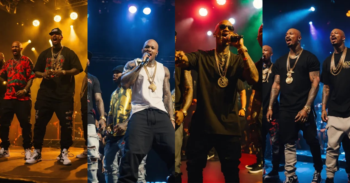 Lexica - Full body shot black baldheaded guys rap group "Onyx", Fredro ...