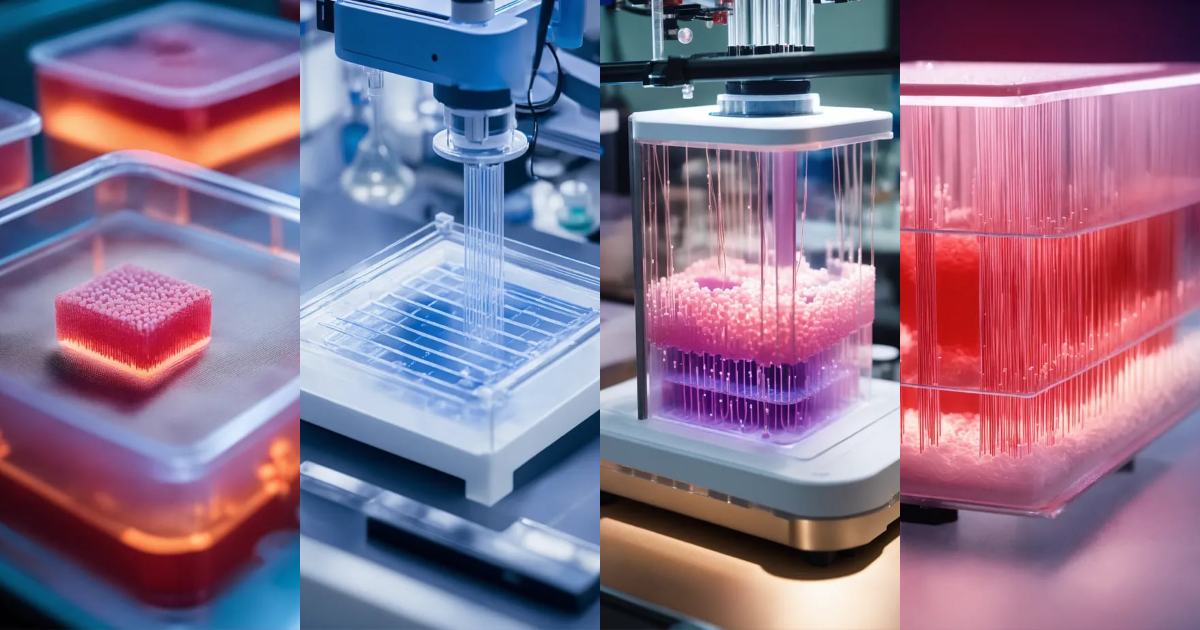 Lexica - 3d bioprinting of single fine channles in white mass, zoomed ...