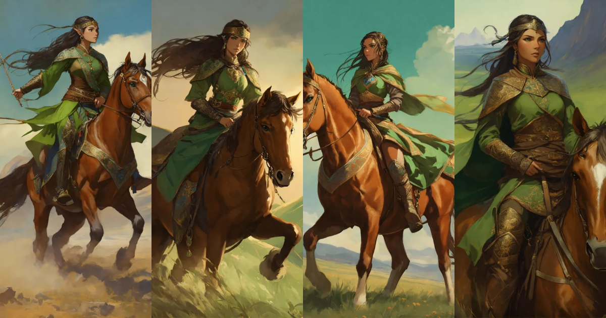 Lexica - Tamerlane female warrior elf in medieval style, riding large ...