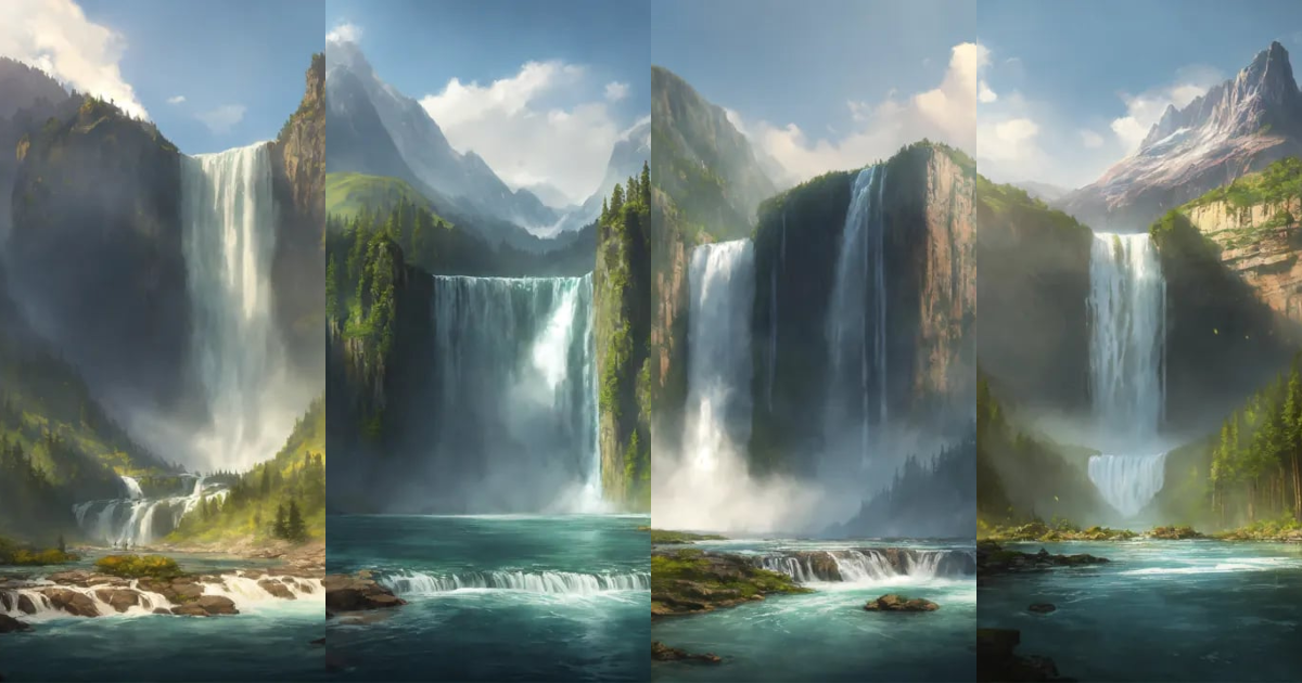 Lexica - Concept art of a huge waterfall leading into a wide river ...