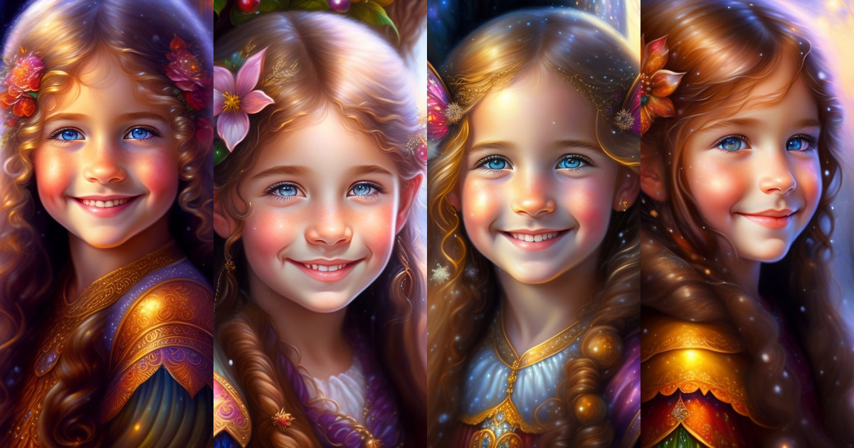 Lexica - : A little girl fairy, with a michievous face, big wide ...