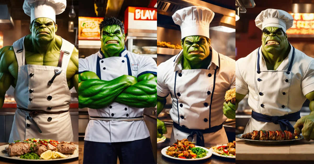 Lexica - Hulk in a chef's uniform at a kebab restaurant,8k
