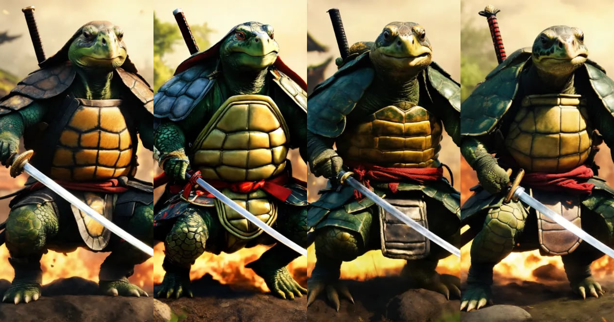 Lexica - Turtle Samurai. Battlefield. Hyper realistic.