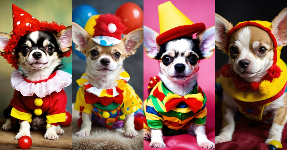 Lexica - A very cute and sweet baby Chihuahua puppy dressed as a clown ...