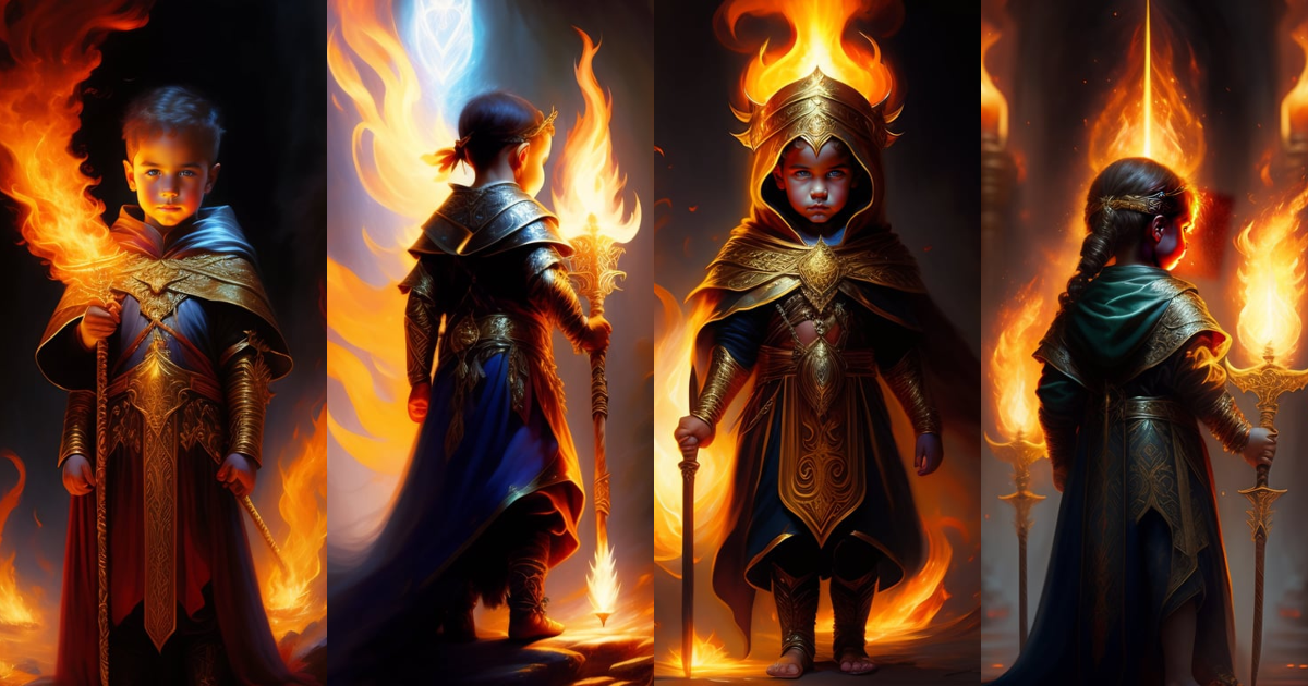 Lexica - Scene of a back view of a child mage wearing a hooded tunic ...