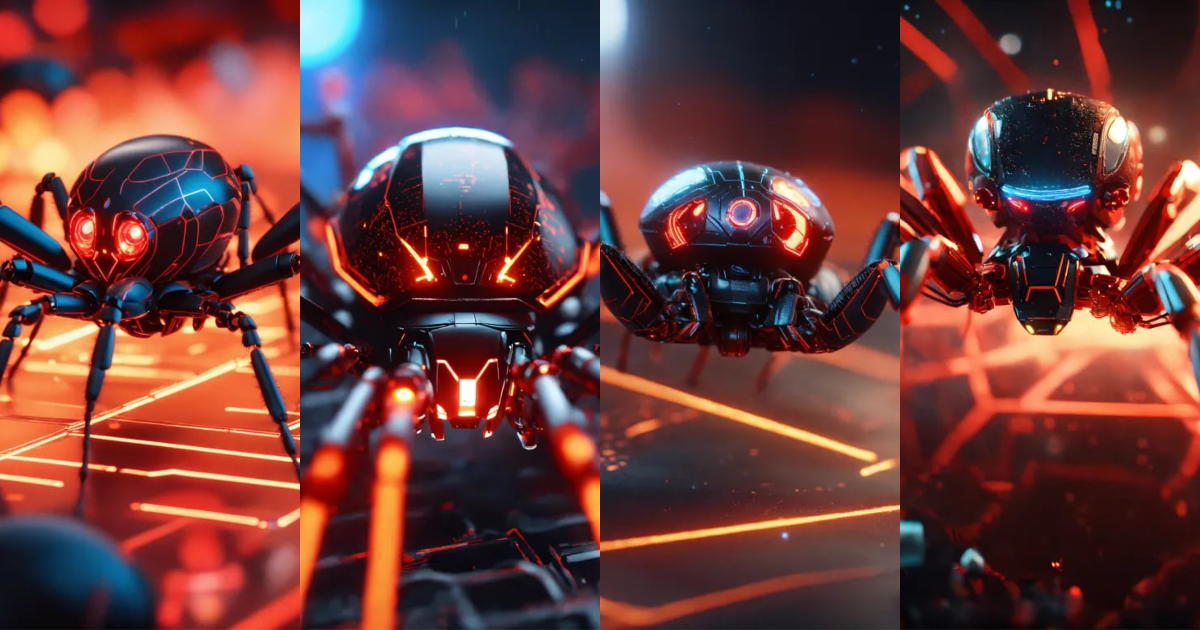 Lexica - Zoom out on a hundreds of black widow micro bot spiders, with ...