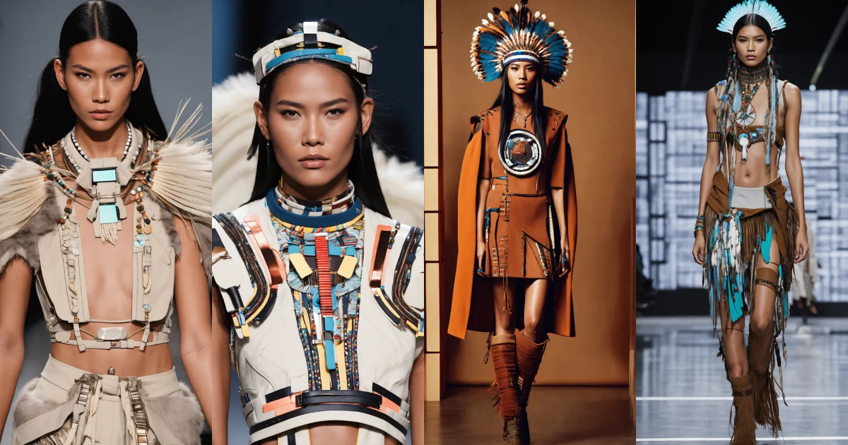 Lexica - Futuristic Fashionable Native American on the runway