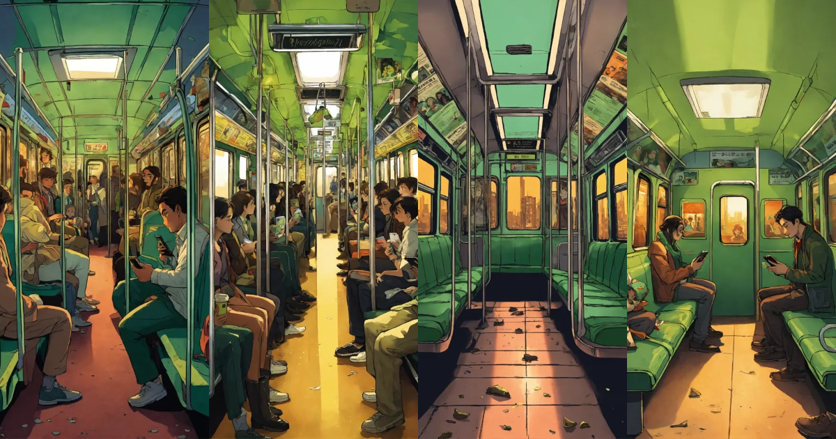 Lexica - Illustrate a comic cartoon poster of a subway car where ...