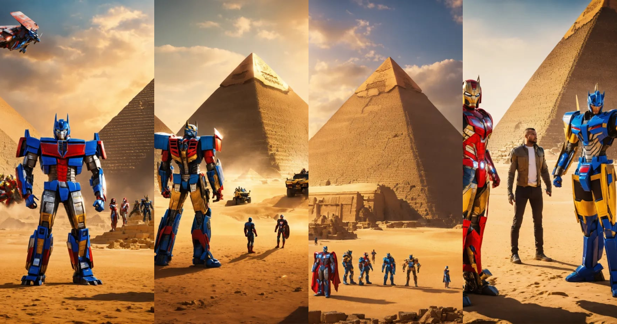 Lexica - Marvel characters meeting with Transformers in the Egyptian ...