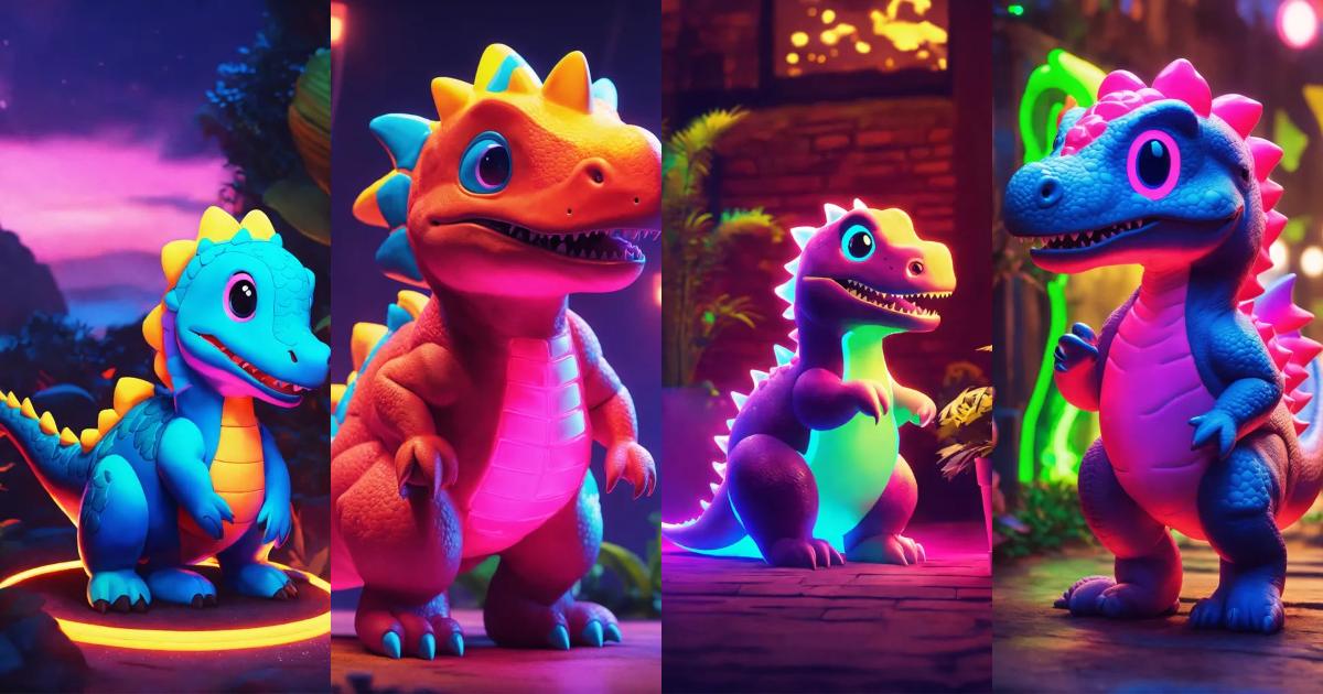 Lexica - Cute dino nft NEON IŞIKLI 4K 8K