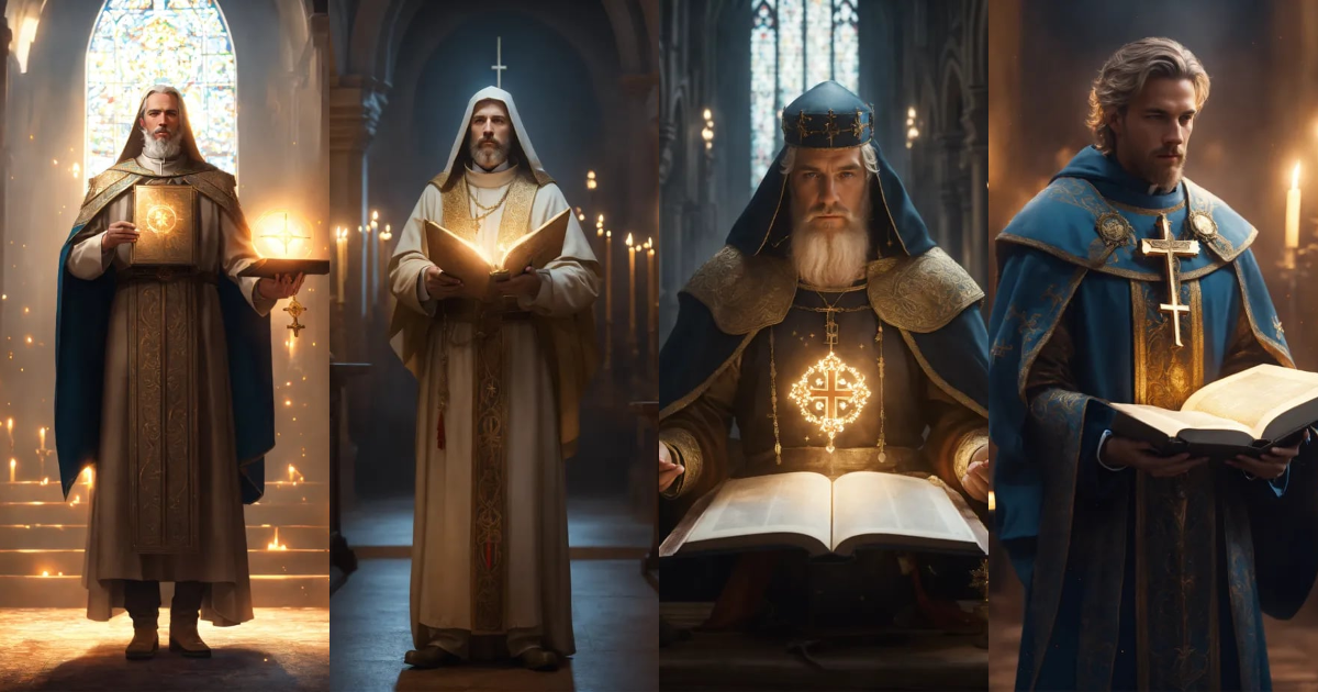 Lexica - A realistic full body portrait of a male saintly cleric, holy ...