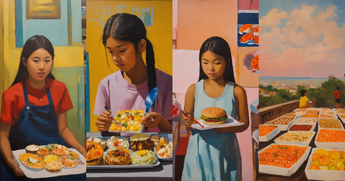 Lexica - A Student distributive food in streer Paintings