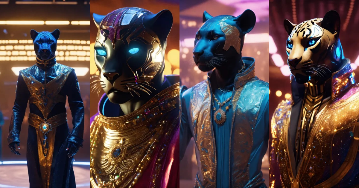 Lexica - Zoom out from a male panther faced humanoid wearing a fancy ...