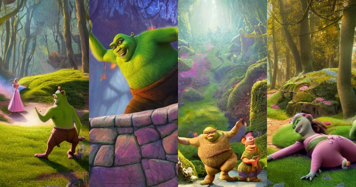 Lexica - Shrek falling into wonderland, illustration, storybook ...