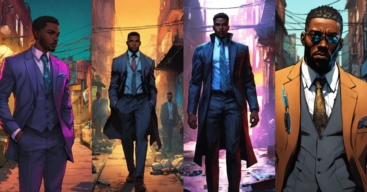 Lexica - Cyberpunk African American in a suit, in gritty back street ...