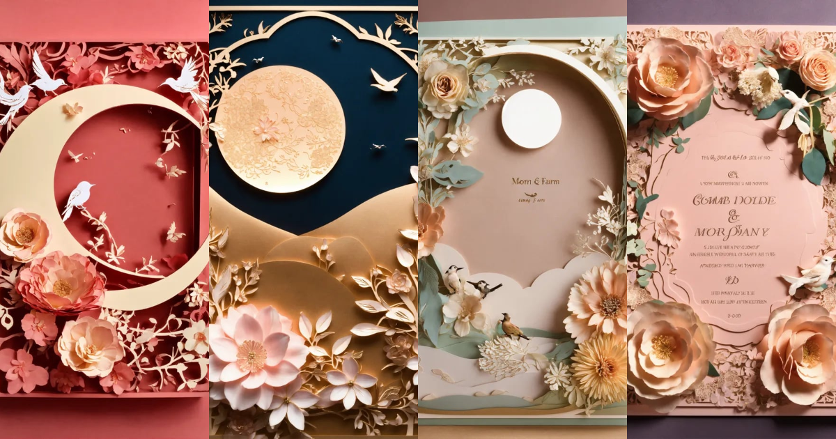 Lexica - Elegant wedding 3d floral invitation card without text, MOON ...