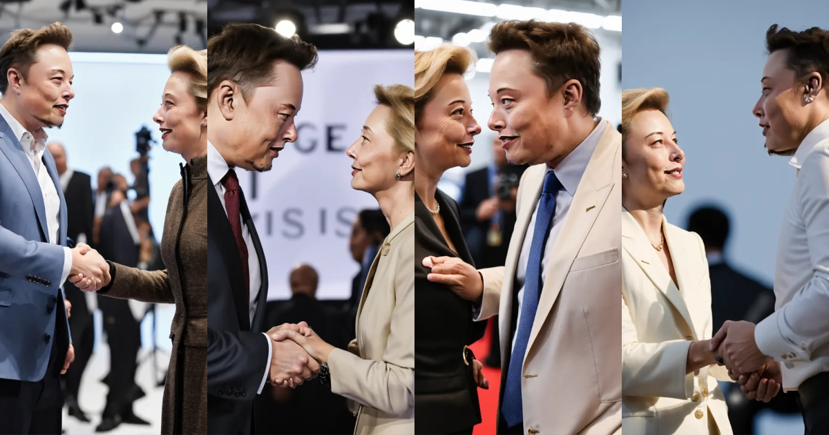 Lexica - Elon musk shaking hands with ursula von der leyen looking at ...