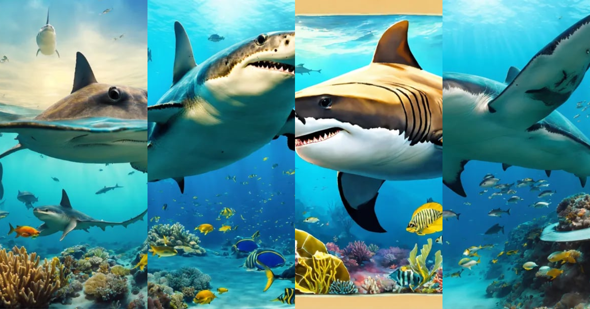 Lexica - Ocean life with shark, stingray, turtles, corals