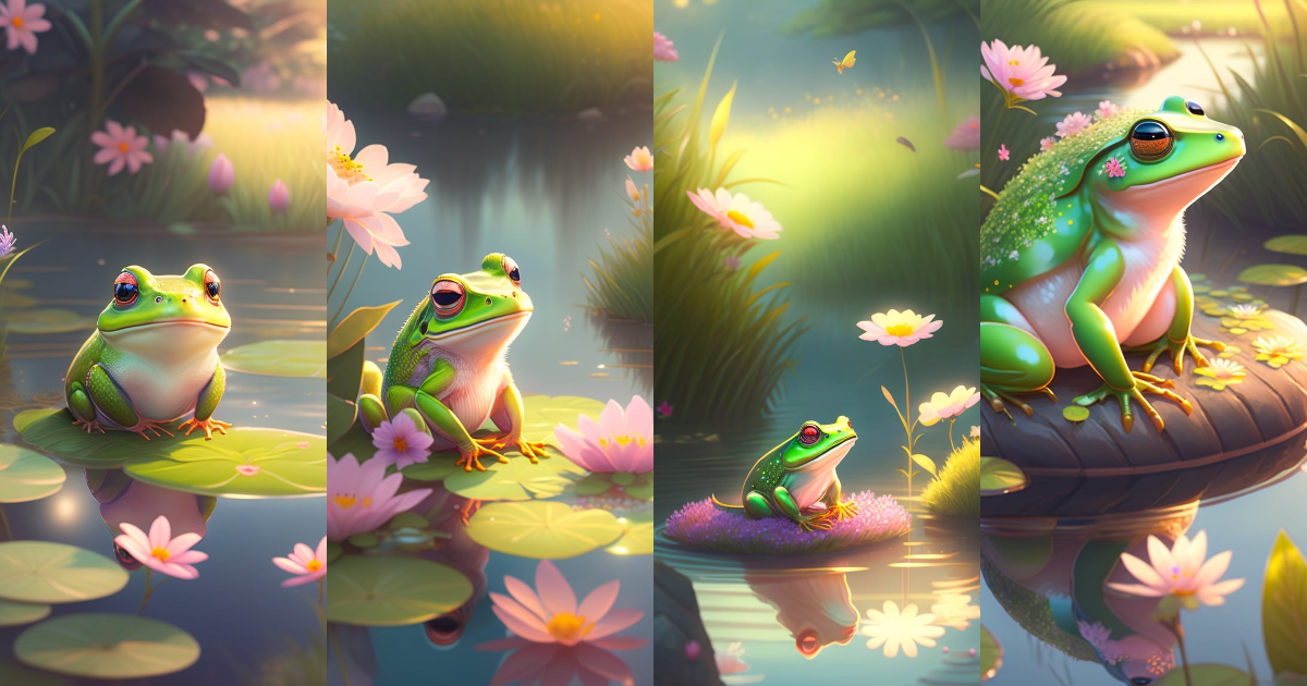 Lexica - Cute little frog in the swamp filled with flowers, dreamy ...