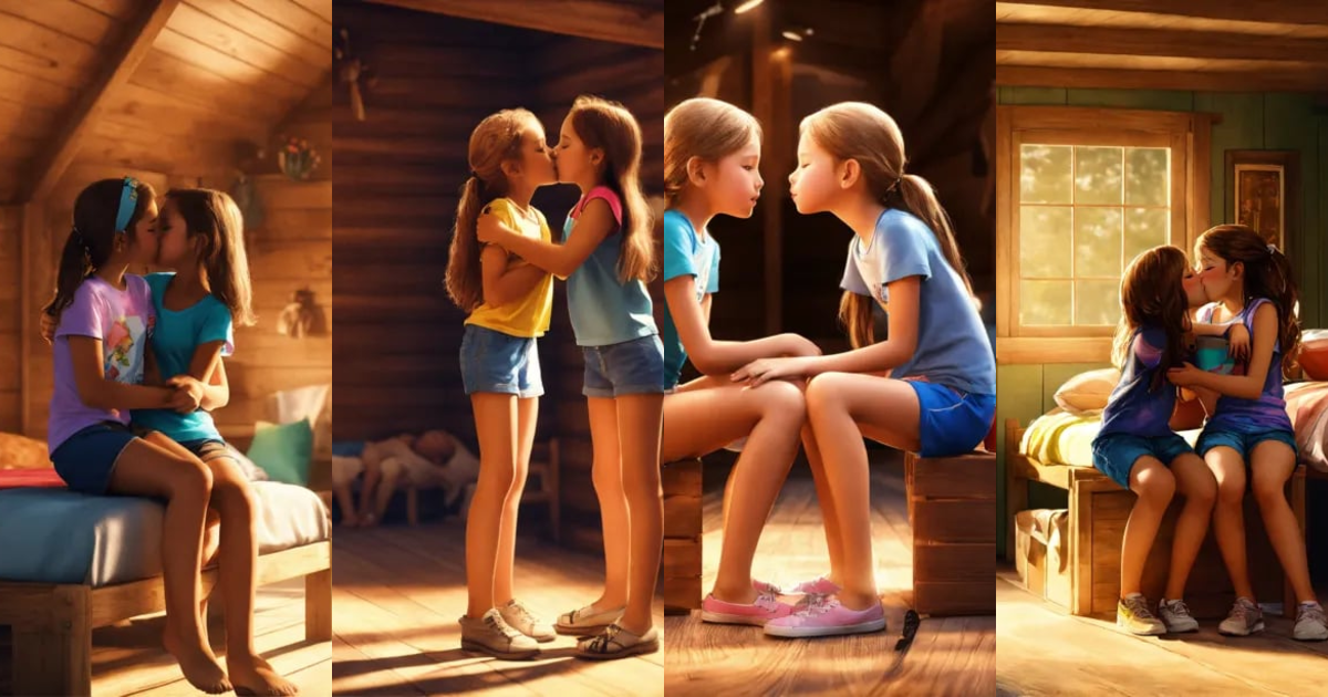 Lexica - Two 10-year-old sisters hug and kiss each other inside a ...