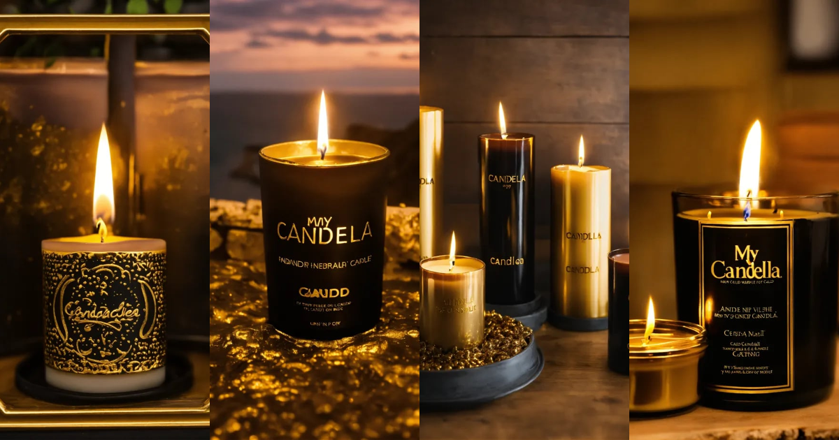 Lexica - My candela (brand of candle) text gold and the bottom black