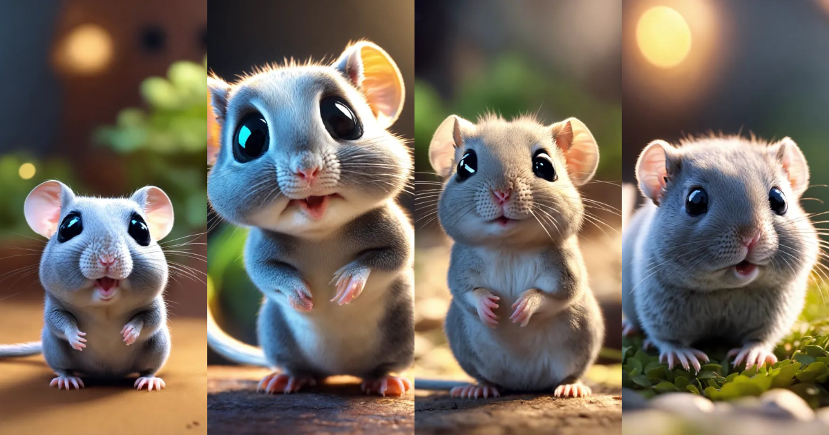 Lexica - A cute gray baby gerbil with big eyes, animated, cartoon ...