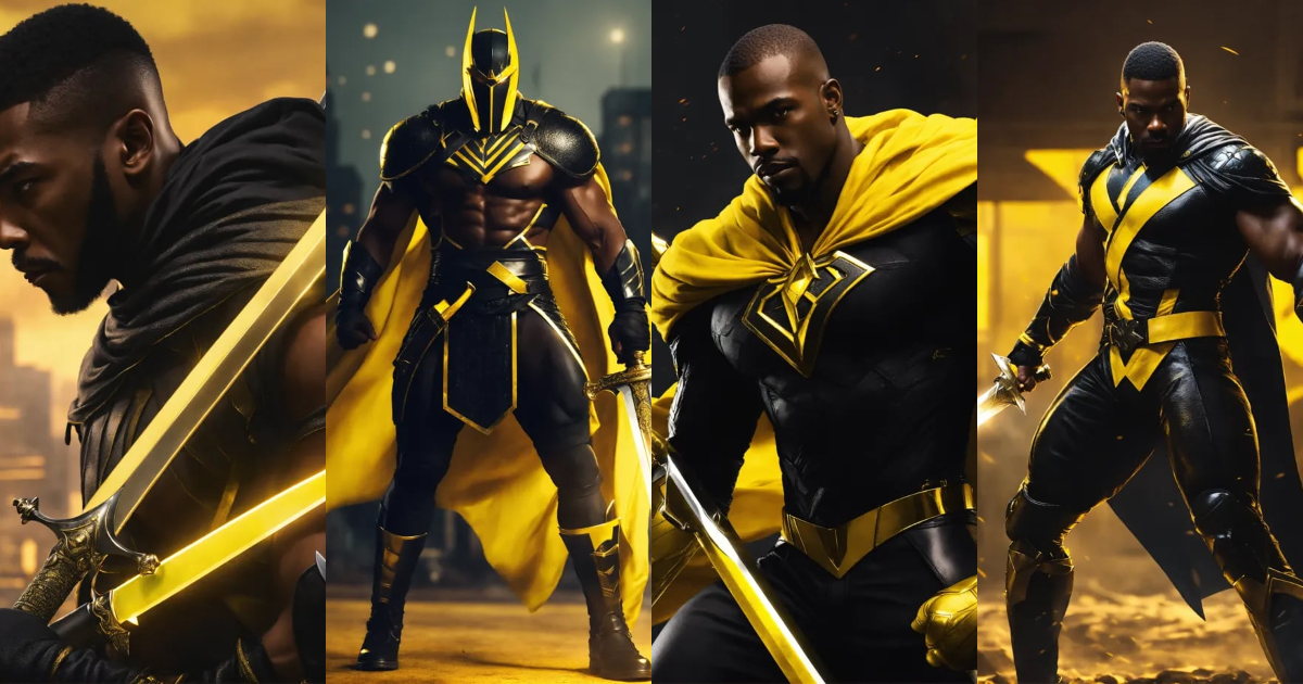 Lexica - Black n yellow sword super hero black man 4k