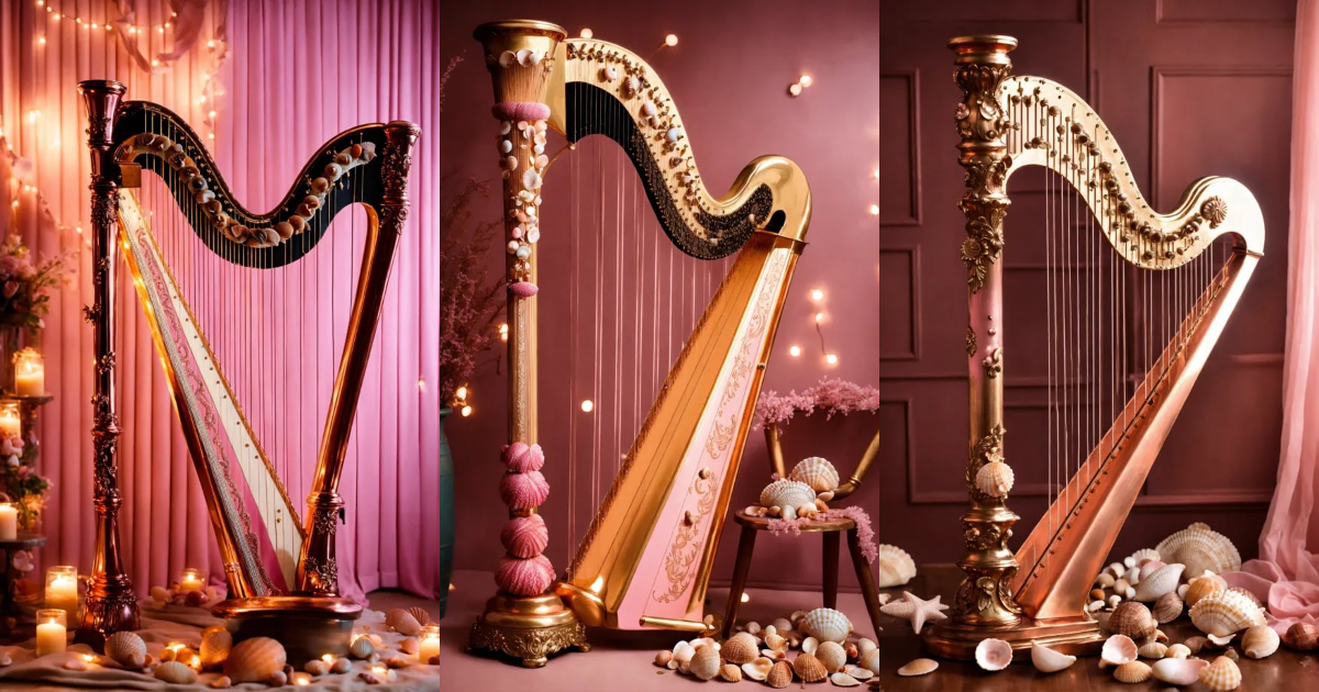 Lexica - VINTAGE harp decorated all around with seashells in pink and ...