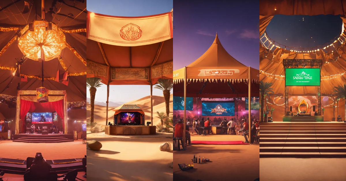 Lexica - Generate an image of a small esports venue's desert tent style ...