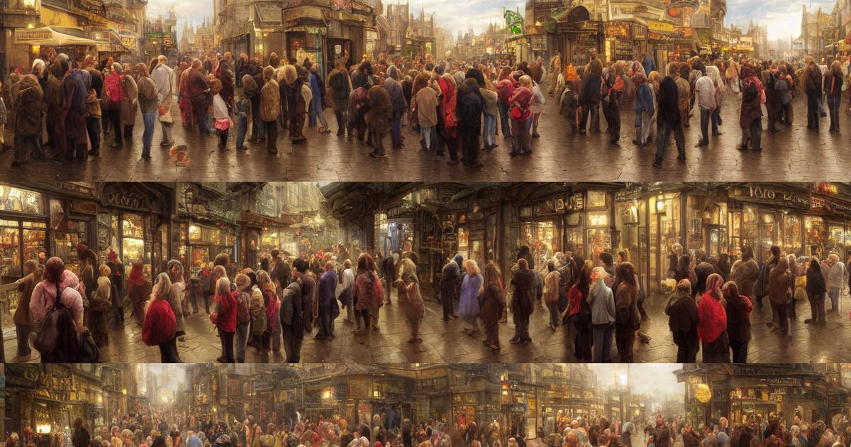 Lexica - Dark, dreary, people standing in a long queue to get some ...