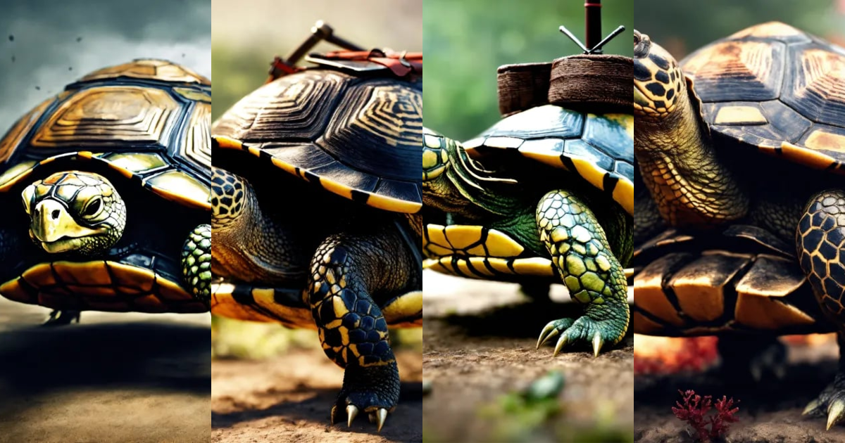 Lexica - Turtle Samurai. Battlefield. Hyper realistic.