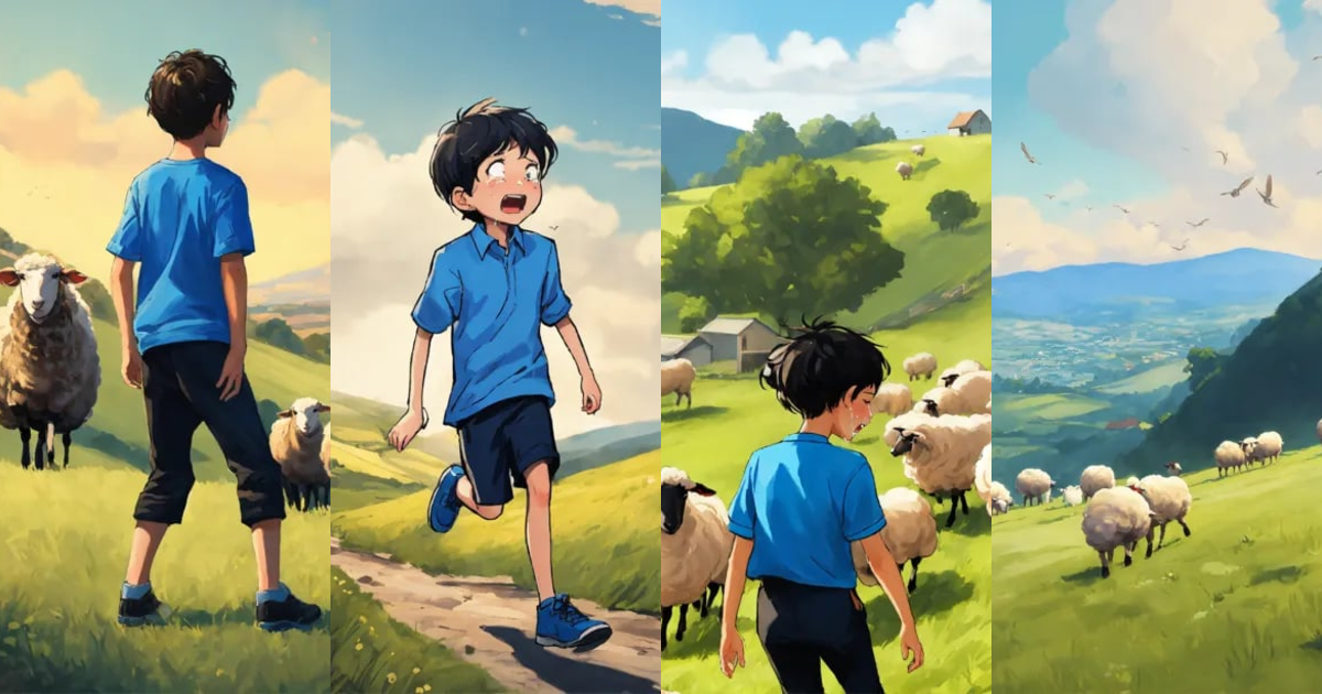 Lexica - Very high detailed 2d illustration boy in blue shirt and black ...