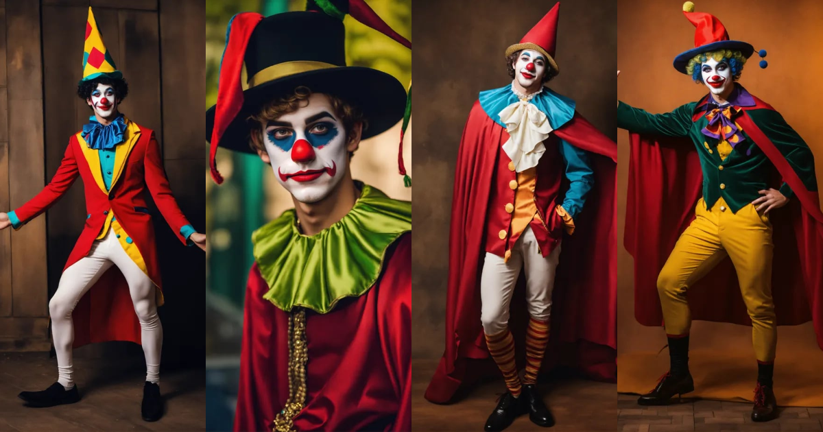 Lexica - Human male, court jester,, clown makeup, funny pose, full body ...