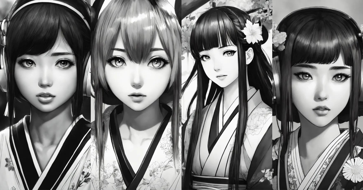Lexica - Black and white japaneese girl portrait anime style