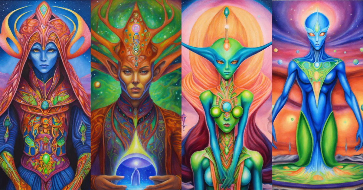 Lexica - Colored pencil drawing painting arcturian alien magician