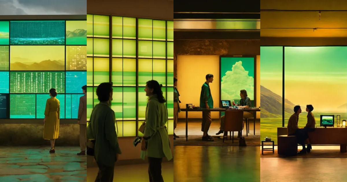 Lexica - Retro data visualization screens on walls, 3 humans ...