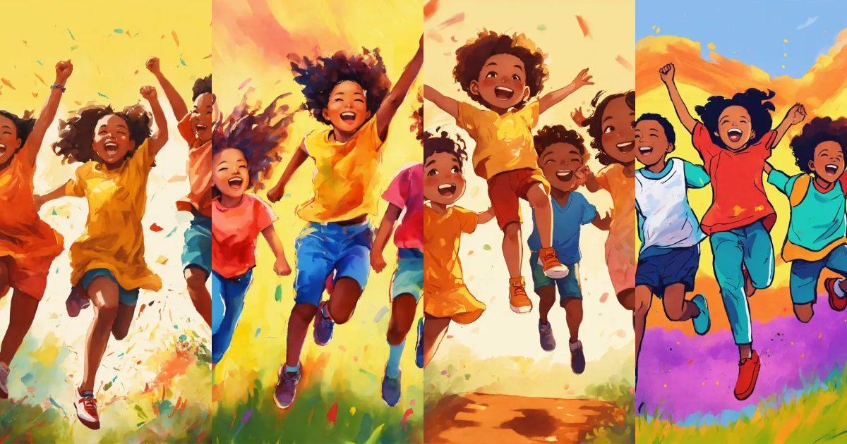 Lexica - A hand drawn painting of a group of Multiracial children ...