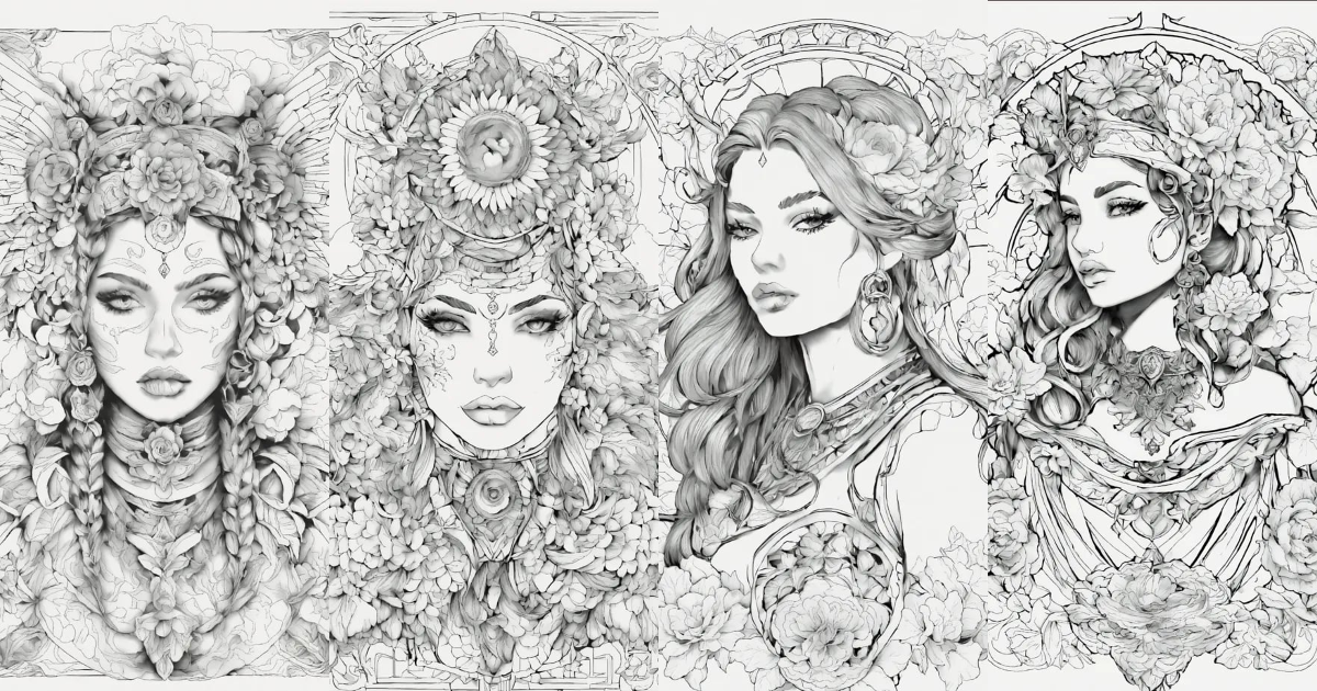 Lexica - B/w outline for tattoo art design page, full white, white ...