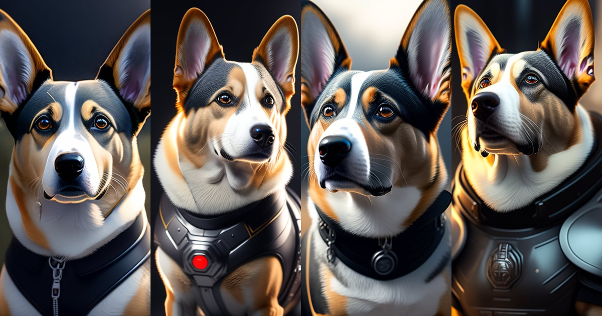 Lexica - Portrait painting of a cybernetic grey dog corgi with power ...