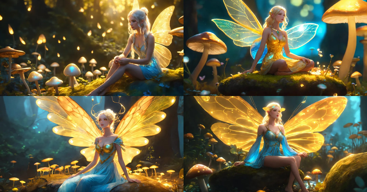 Lexica - D&D Faerie female with glowing golden skin, bright translucent ...