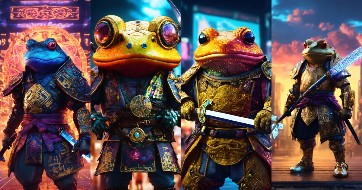 Lexica - A diamond metal occult toad as a Samurai with a sword in a ...