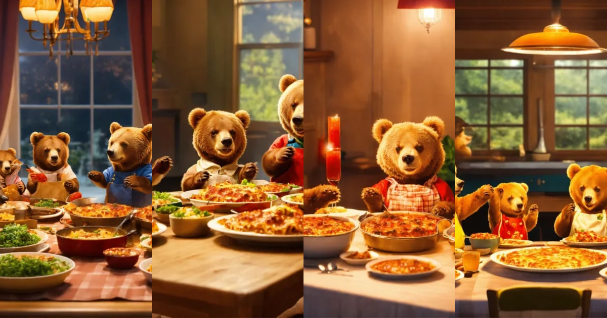Lexica - A bear family of four is watching television and enjoying ...