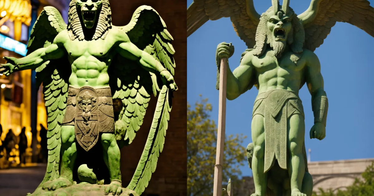 Lexica - Greenish statue of an Assyrian demon. Very evil expression and ...