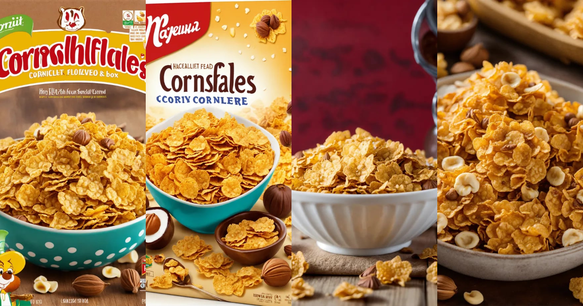 Lexica - Hazelnut flavored cornflakes box