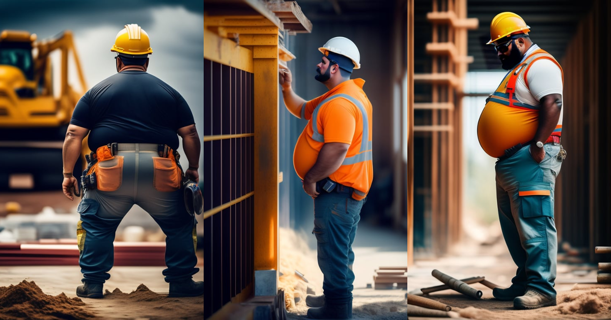 Lexica - A construction worker, with a (large belly)++++++, rubbing his ...