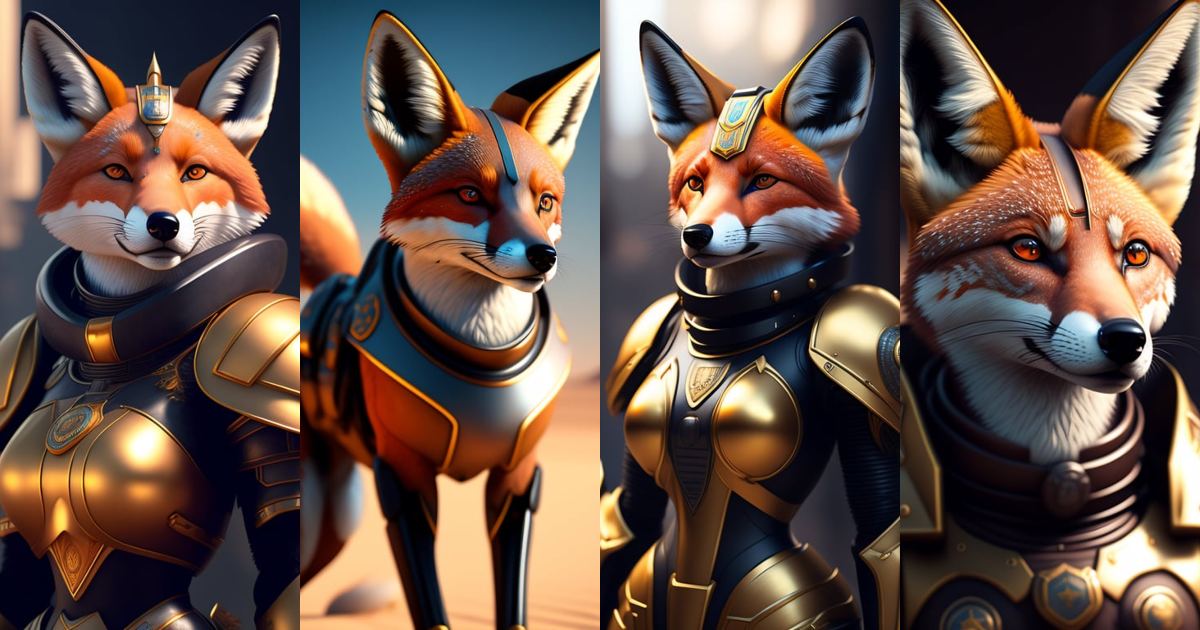 Lexica - 280 / 5 000 Portrait painting of a robot fox with power armor ...